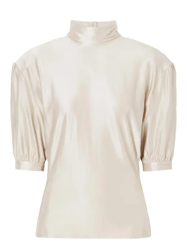 Rabanne Pleated Stretch-satin Turtleneck Blouse - Neutrals