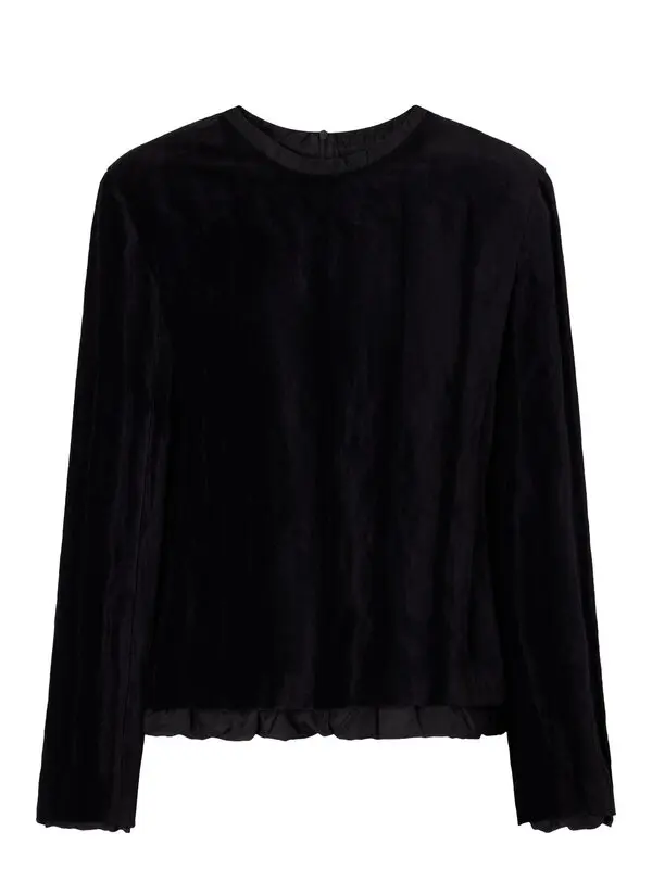 COLLEEN ALLEN Layered Textured Cotton-blend Velvet Top - Black