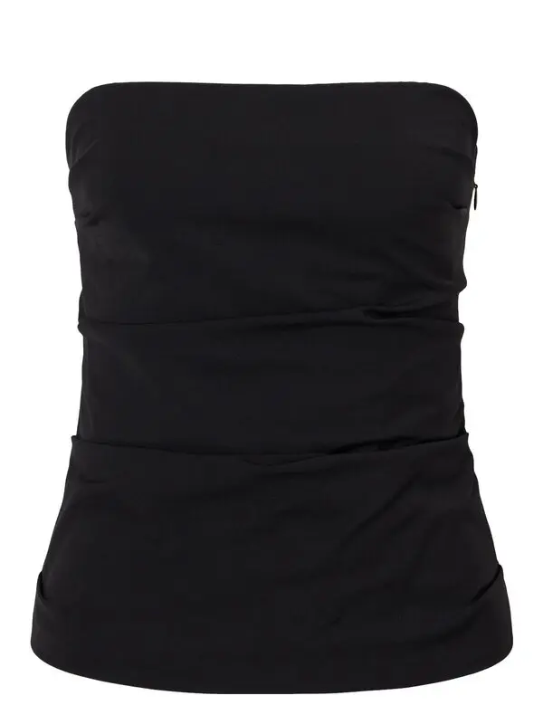 COLLEEN ALLEN Strapless Gathered Stretch Wool-blend Tank - Black