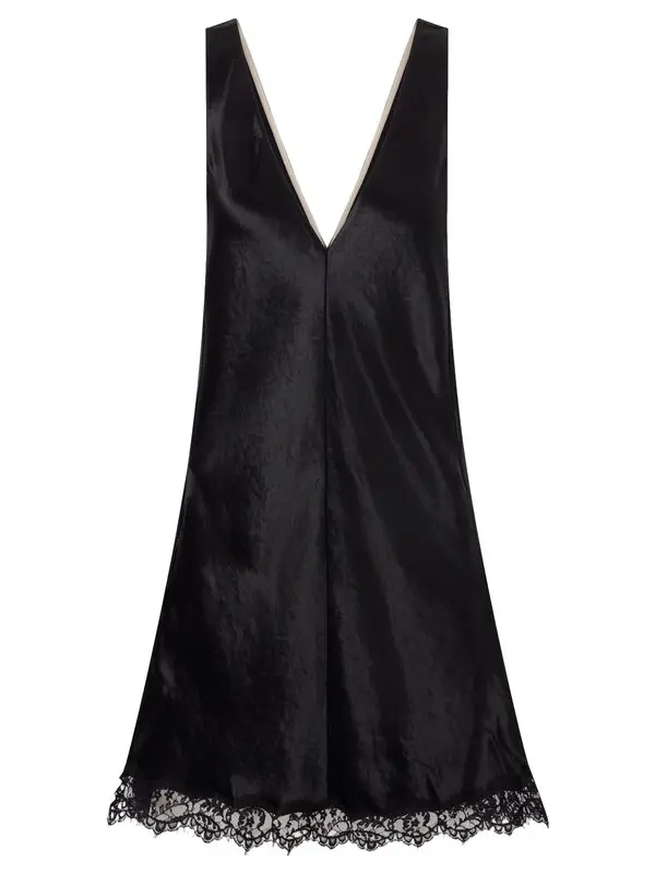 Maria Mcmanus Lace-trimmed Satin Mini Dress - Black