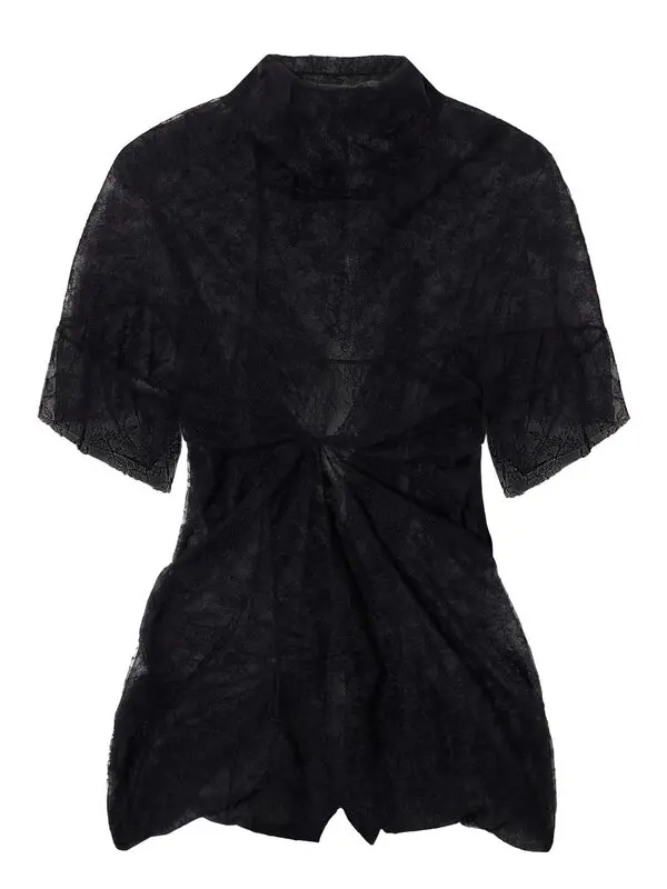 COLLEEN ALLEN Draped Ruffled Lace Blouse - Onyx