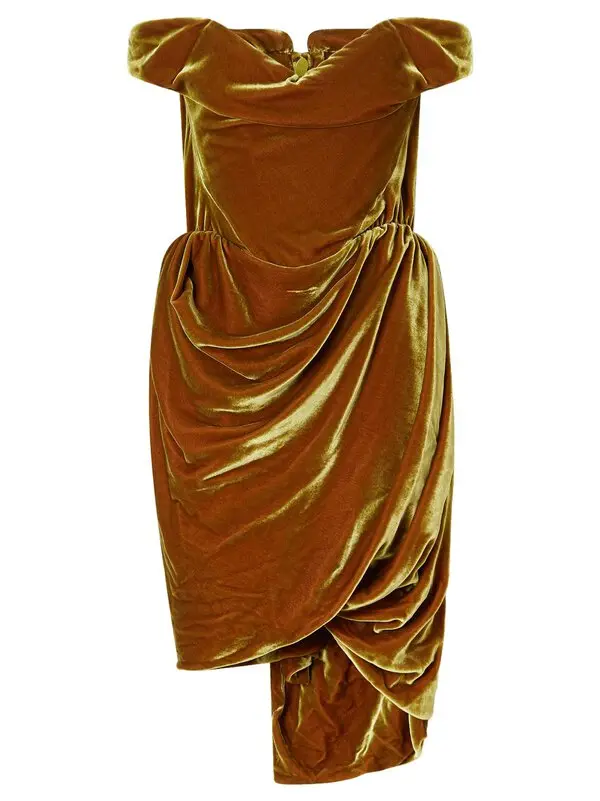 VIVIENNE WESTWOOD Nova Cora Off-the-shoulder Draped Velvet Bustier Mini Dress - Gold