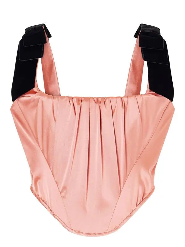 VIVIENNE WESTWOOD Pussycat Bow-detailed Velvet-trimmed Duchess-satin Corset Top - Pink