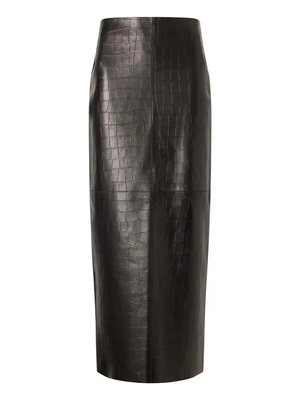 Nour Hammour Elyse Paneled Croc-effect Leather Maxi Skirt - Black
