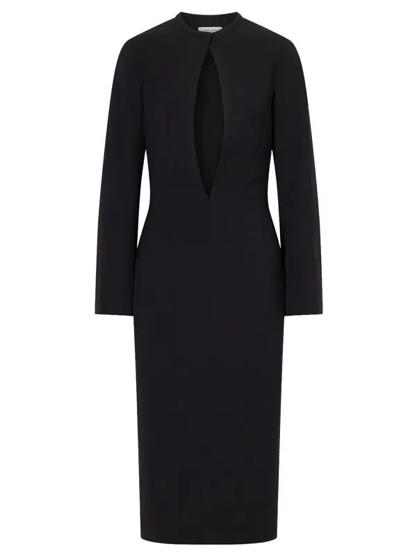 COLLEEN ALLEN Cut-out Stretch Wool-blend Midi Dress - Black