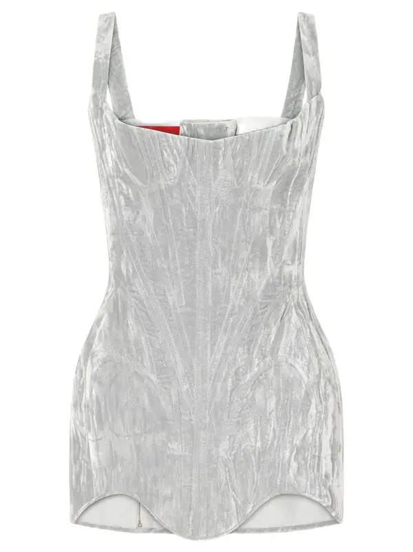 DILARA FINDIKOGLU Shield Corset Cotton-velvet Mini Dress - Silver