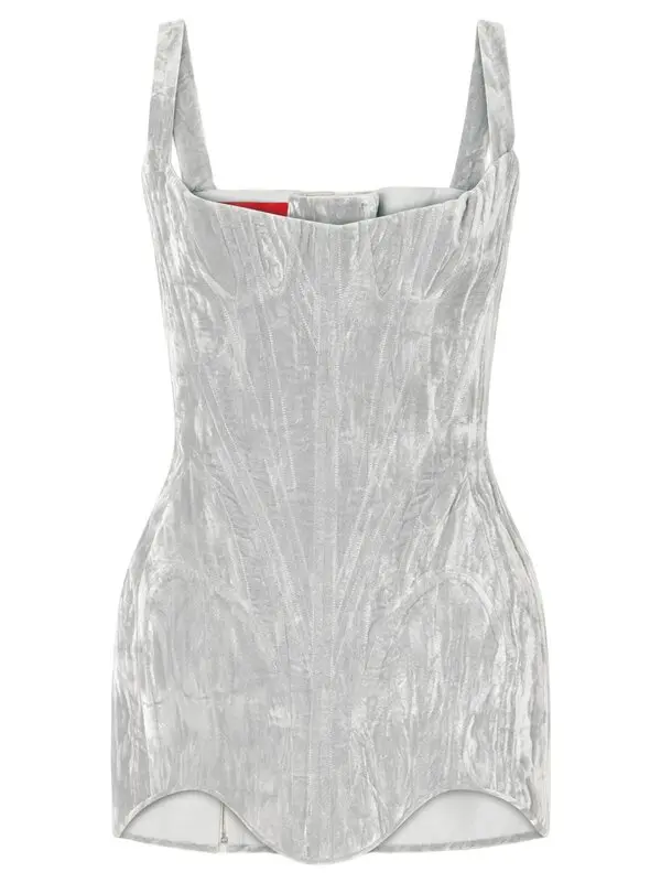 DILARA FINDIKOGLU Shield Corset Cotton-velvet Mini Dress - Silver