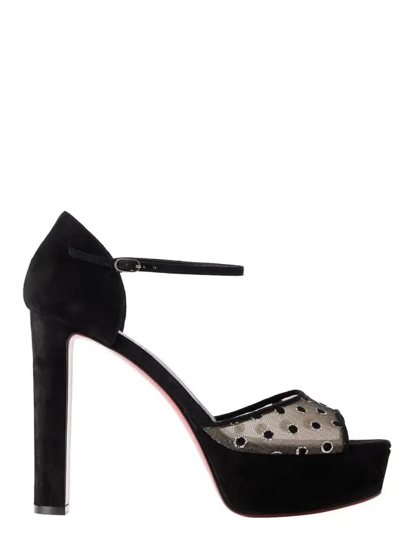 CHRISTIAN LOUBOUTIN Sandaloo 130 Polka-dots Mesh-trimmed Velvet Sandals - Black