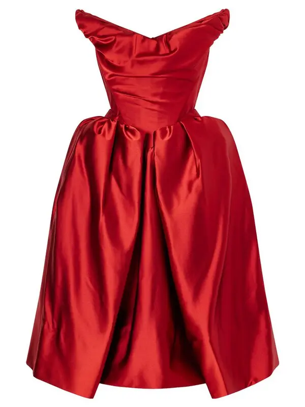 VIVIENNE WESTWOOD Lady Off-the-shoulder Pleated Duchess-satin Midi Dress - Red