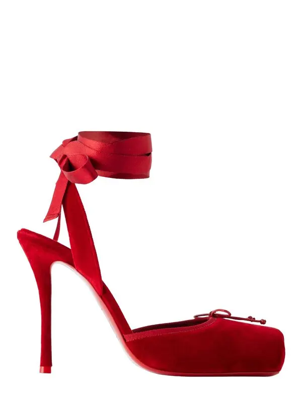 CHRISTIAN LOUBOUTIN Cassia Lace Up 100 Velvet Pumps - Red