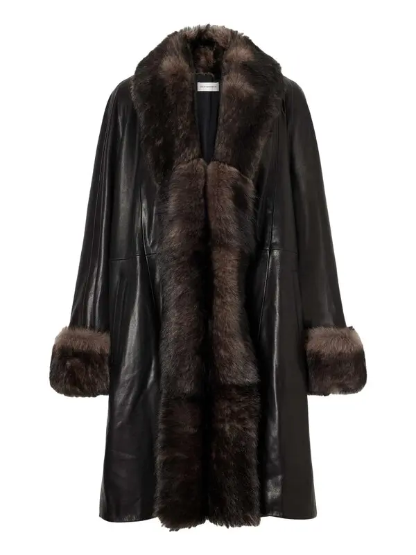 Nour Hammour Aida Shearling-trimmed Leather Coat - Black