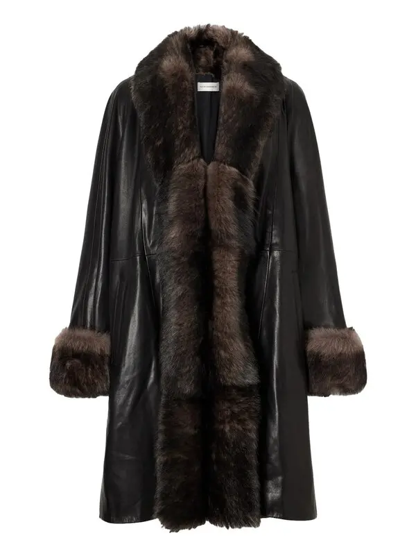Nour Hammour Aida Shearling-trimmed Leather Coat - Black