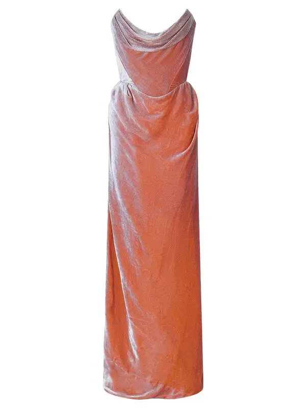 VIVIENNE WESTWOOD Galaxy Strapless Crystal-embellished Draped Velvet Gown - Pink