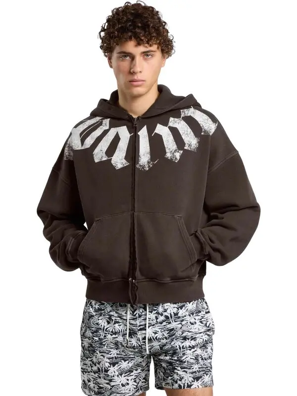 Palm Angels Big Neck Logo Zip Loose Hoodie - Brown