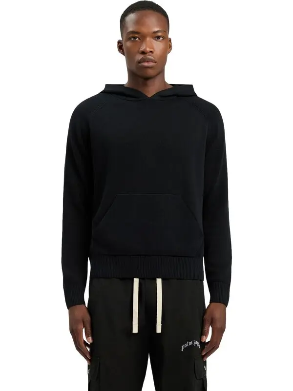 Palm Angels Curved Logo Regular Knit Hoodie - Black