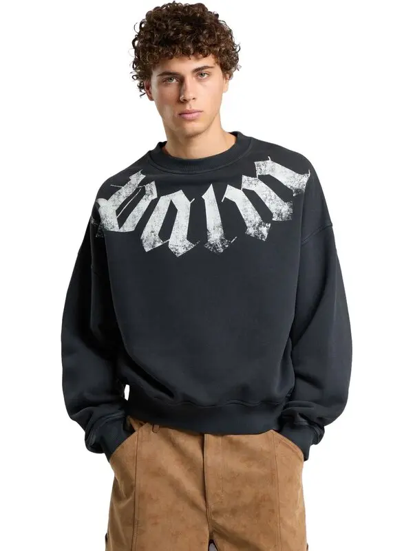 Palm Angels Big Neck Logo Loose Sweatshirt - Black