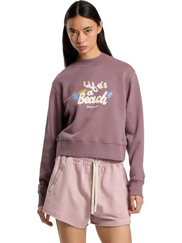 Palm Angels Life's A Beach Cropped Sweatshirt - Purple