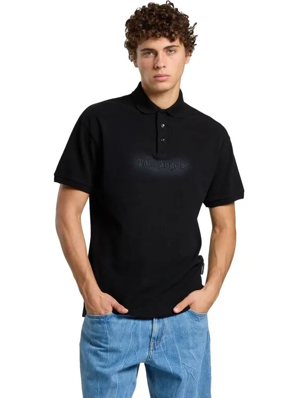 Palm Angels Logo Spray Regular Polo Shirt - Black