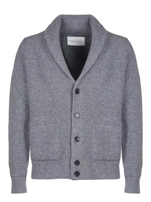 ROBERTO COLLINA Ribbed Shawl-collar Cardigan - Grey