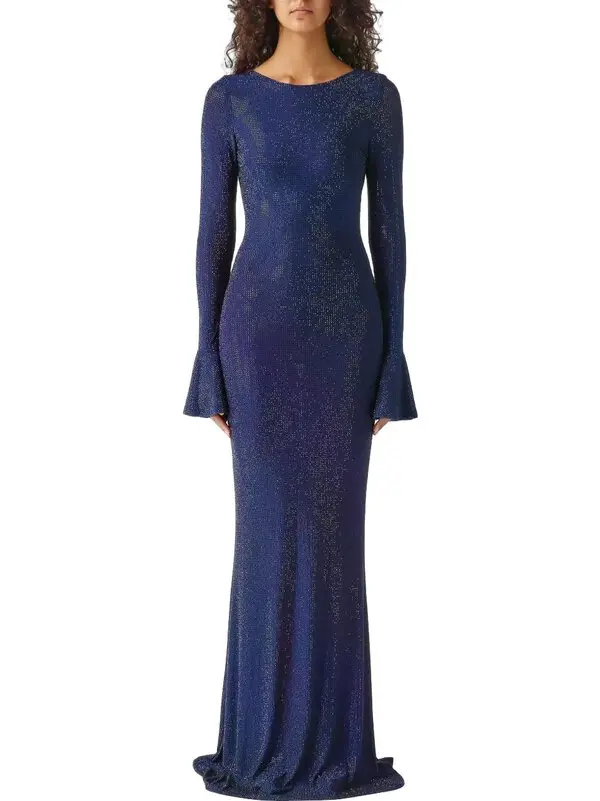 TWENTY FOURHAITCH Algedi Crystal-embellished Fluted-sleeve Dress - Blue