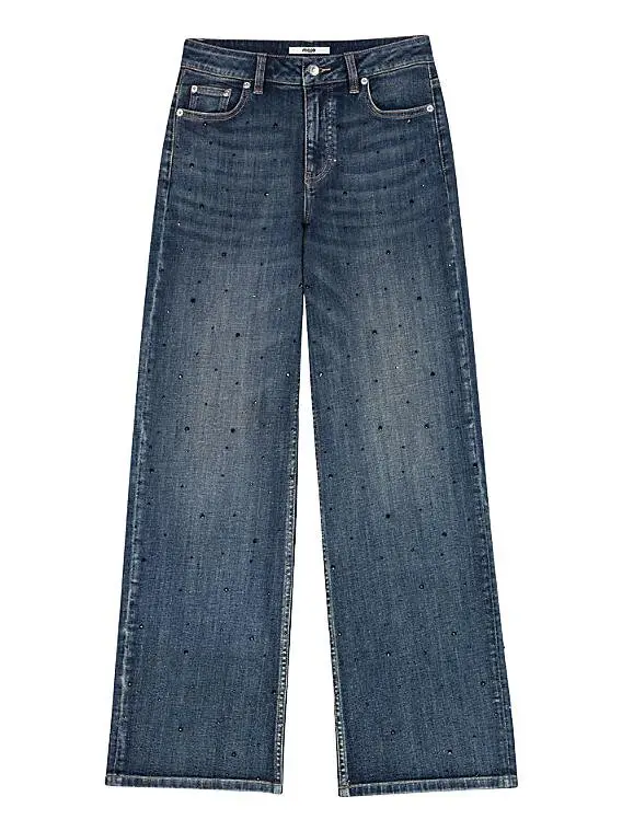 Maje Rhinestone Wide-leg Stretch-denim Jeans - Blue