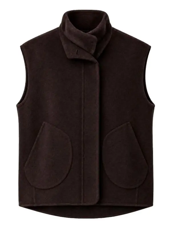 Soeur Stand Collar Wool Vest - Brown