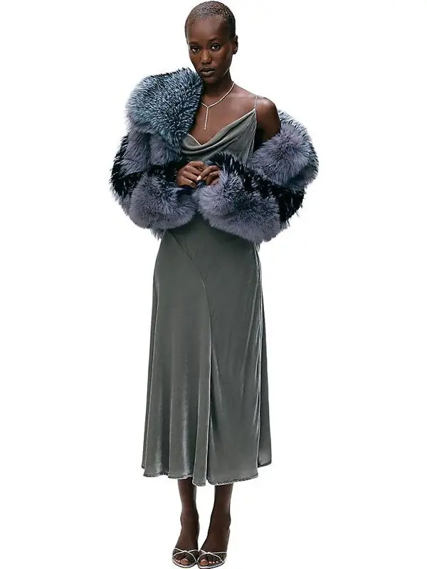 Anthropologie Velvet Silk Blend Midi Dress - Silver
