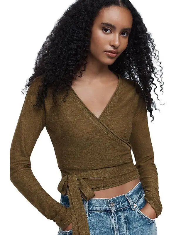 PILCRO Wool Len Wrap Sweater - Olive