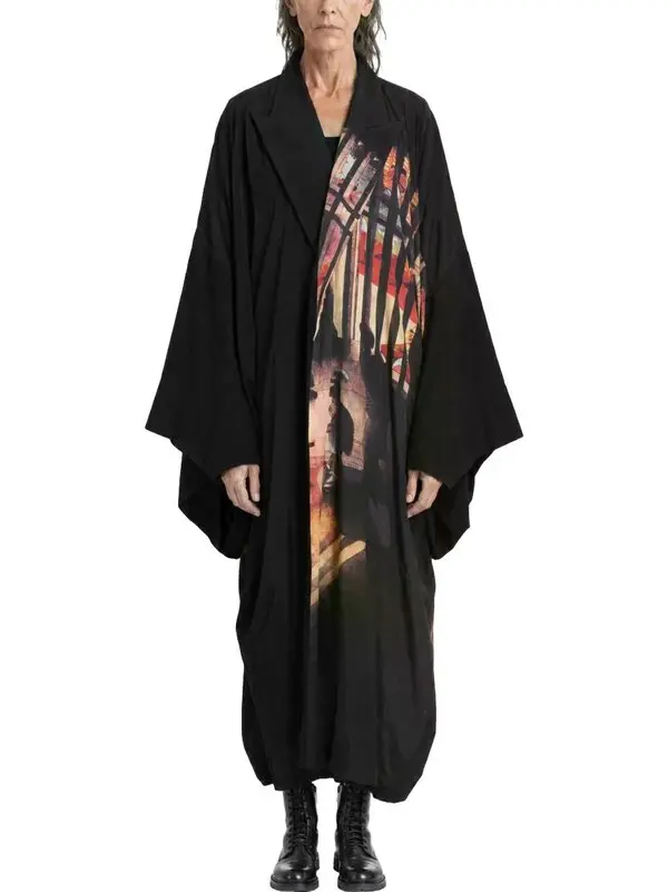 Yohji Yamamoto Night Scene In Yoshiwara Graphic-print Coat - Black