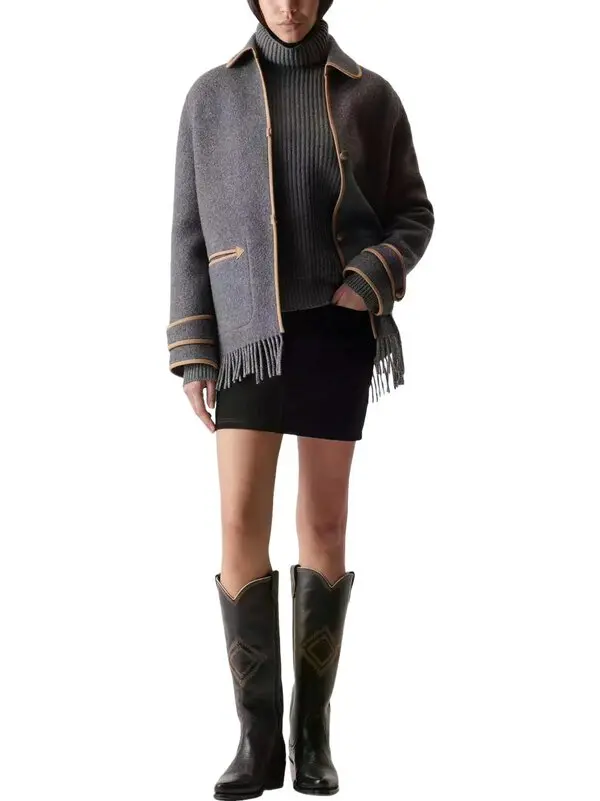 FORTELA Danika Fringed Wool Coat - Grey