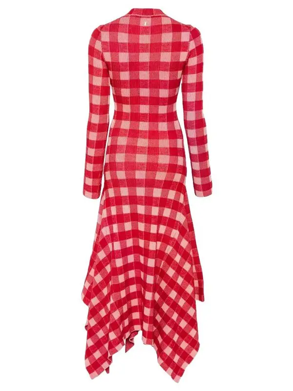 AMI Paris Check-pattern Handkerchief-hem Asymmetric Dress - Red
