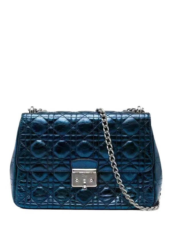 Dior 2014 Large Metallic Aged Calfskin Cannage Miss Flap Crossbody Bag - Blue