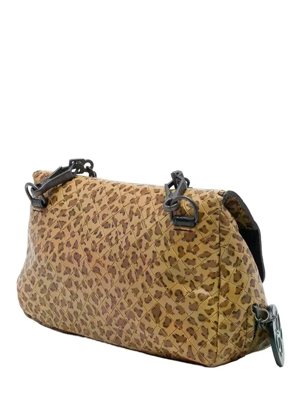 Bottega Veneta 2012-2026 Small Calfskin Intrecciomirage Leopard Print Chain Flap Crossbody Bag - Brown