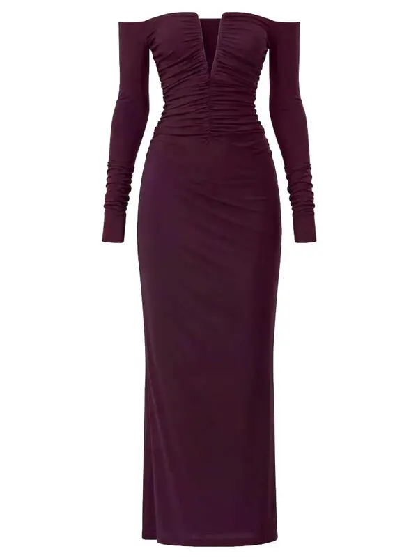 AMAZUIN Noemi Ruched Off-shoulder Maxi Dress - Purple