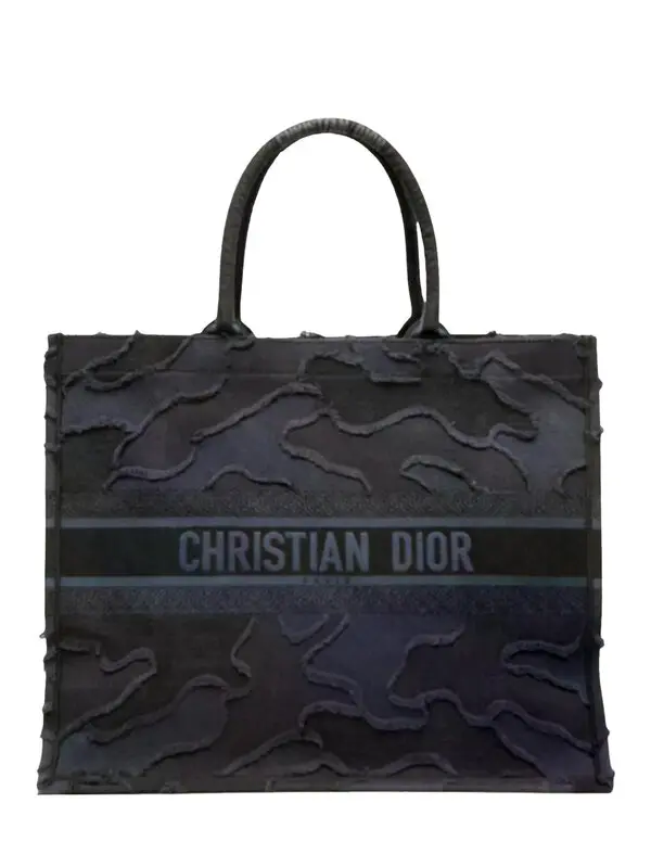 Dior 2020 Large Embroidered Canvas Camouflage Book Tote Bag - Blue