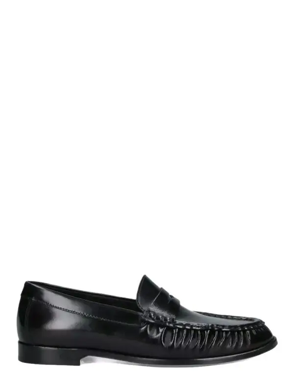 POEVE Gathered-detail Leather Loafers - Black