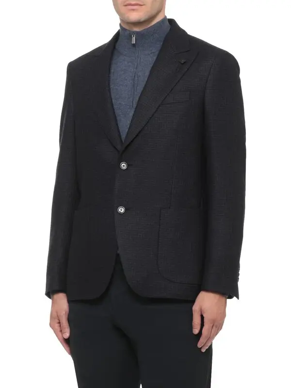 LARDINI Houndstooth Blazer In Wool And Cashmere - Blue