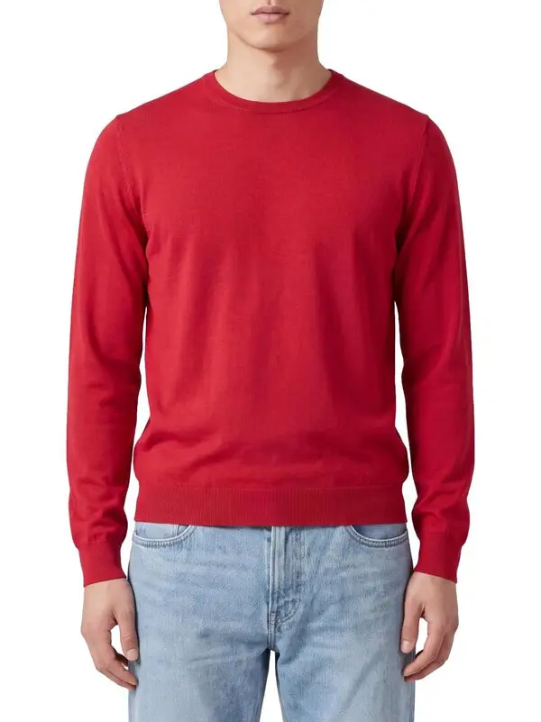 John Smedley Crewneck Jumper In Pure Merino Wool With Ribbed Trims - Ruby Red