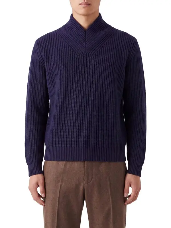 CRUNA V-neck Pure Wool Jumper With Long Sleeves And Ribbed Edges - Blue