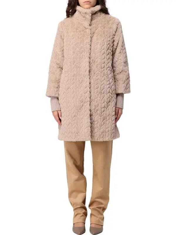 Joseph Ribkoff Single-breasted Faux Fur Coat With High Neck - Beige
