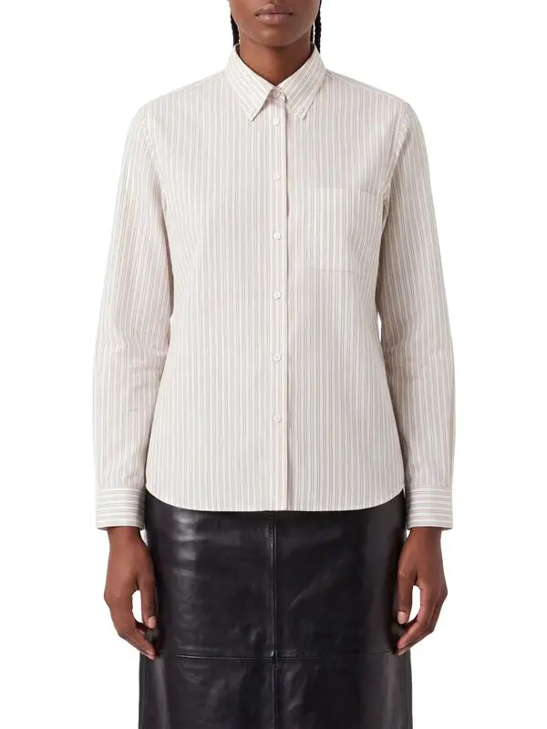 Aspesi Striped Cotton Shirt With Button-down Collar - Beige