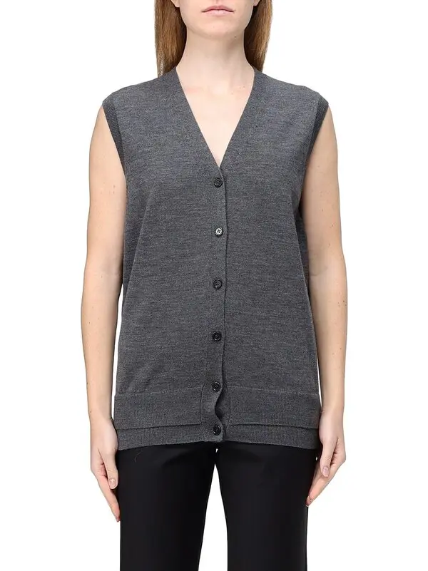 MEIMEIJ Pure Wool V-neck Knitted Vest With Buttons - Grey