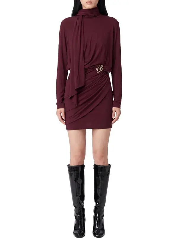 Blumarine Draped Sheath Mini Dress In Stretch Viscose With A Scarf Collar - Red