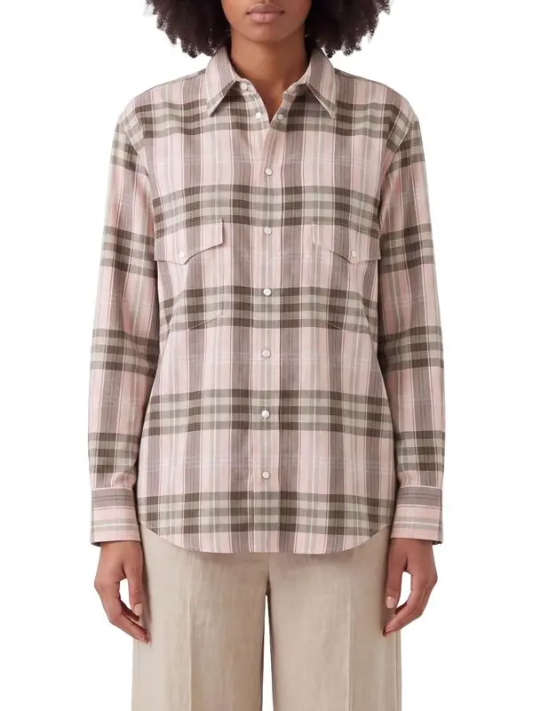 Auralee Check Cotton And Silk Blend Shirt With Patch Pockets - Pink