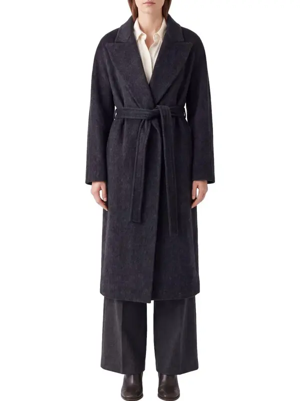 Max Mara Long Robe Coat In Cashmere And Mohair With Belt - Black