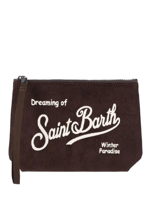 MC2 SAINT BARTH Aline Corduroy Mini Handbag With Embroidered Logo - Brown