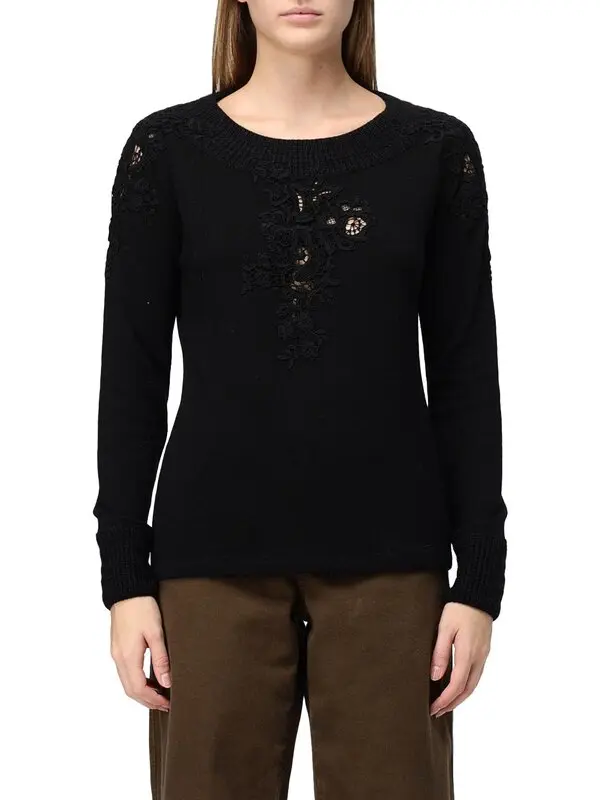 Ermanno Scervino Wool Blend Jumper With Floral Embroidery - Black