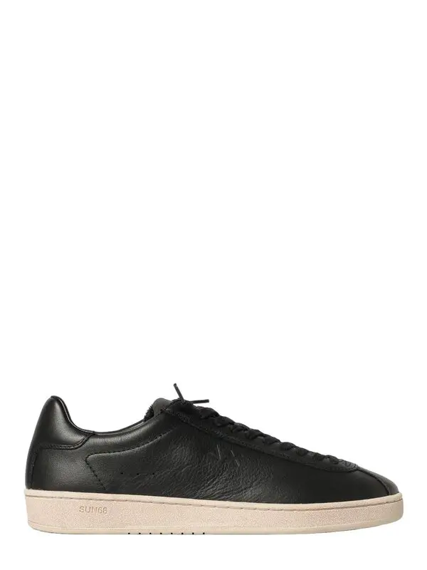 SUN 68 Low-top Leather Sneakers With Padded Ankle And Embossed Logo - Black