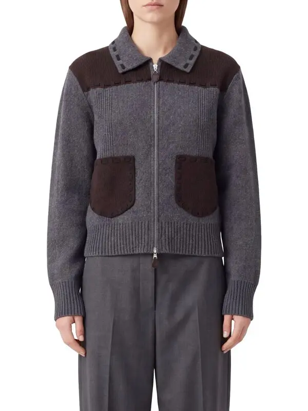 Guest In Residence Cashmere And Wool Zip Polo Cardigan - Grey