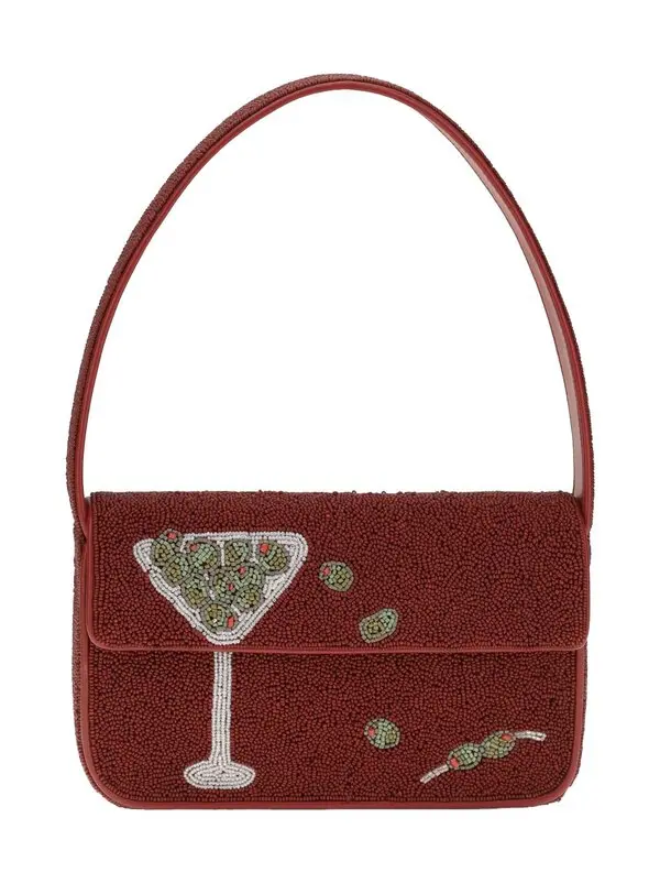 Staud Polyester Shoulder Bag With Graphic Beaded Embroidery - Red